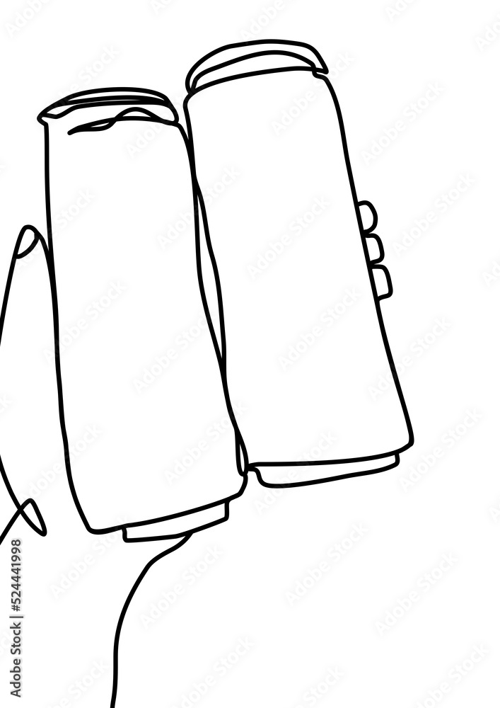 One continuous line drawing, hand holding beer cans Stock Illustration ...
