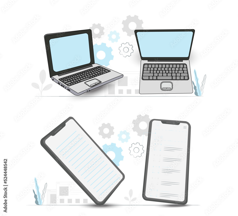 laptop mobile view combo set vector set vector illustration art design ...