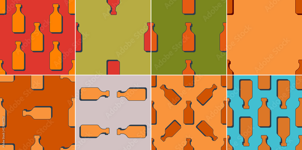 Rum bottles seamless pattern. Line art style. Outline image. Set ...
