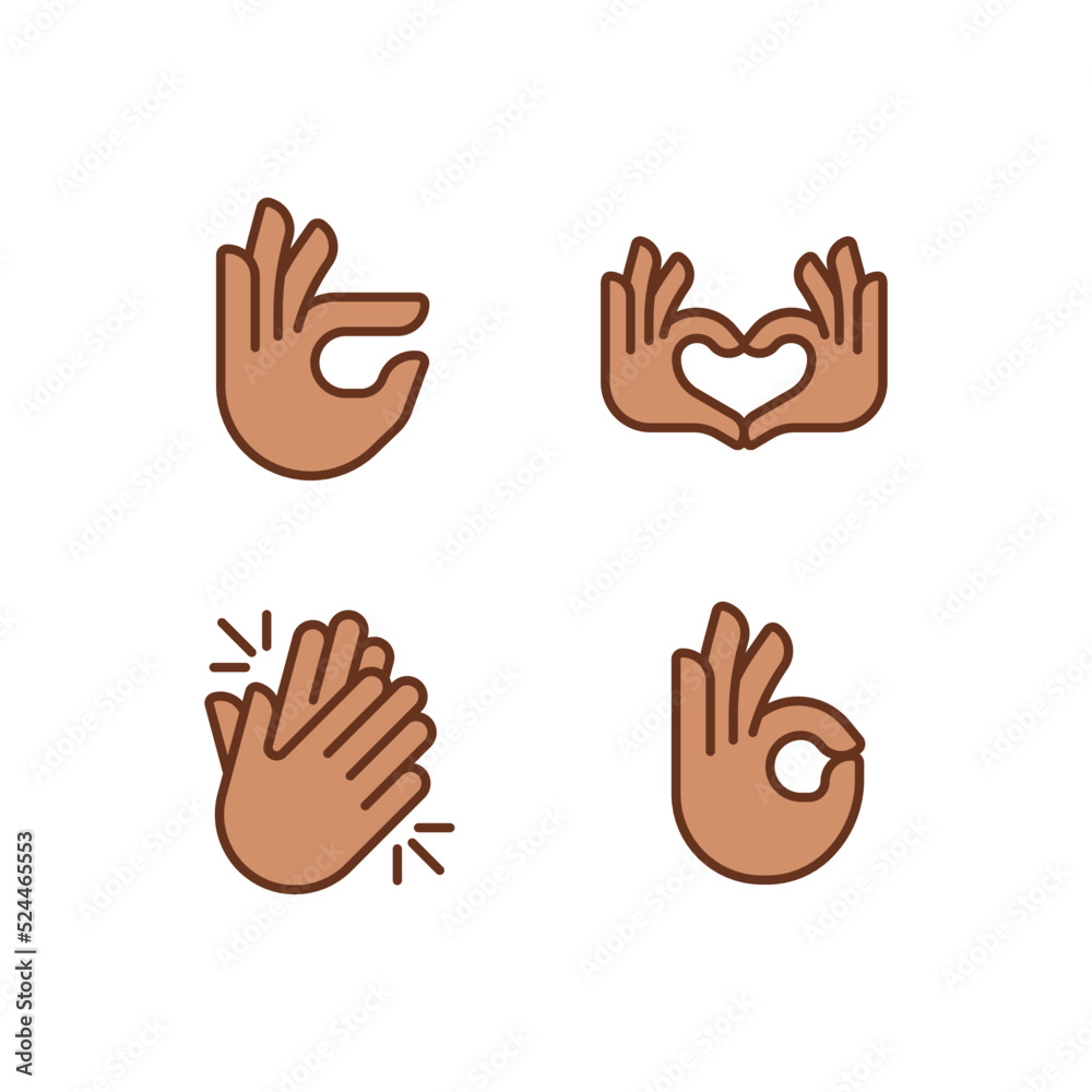 Body language signals pixel perfect RGB color icons set. Hands gestures ...