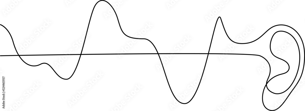 Human ear and audio wave continuous line drawing. Hearing problems ...