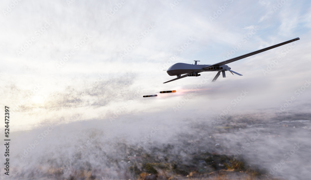Military combat drone UAV launching missiles Stock Illustration | Adobe ...