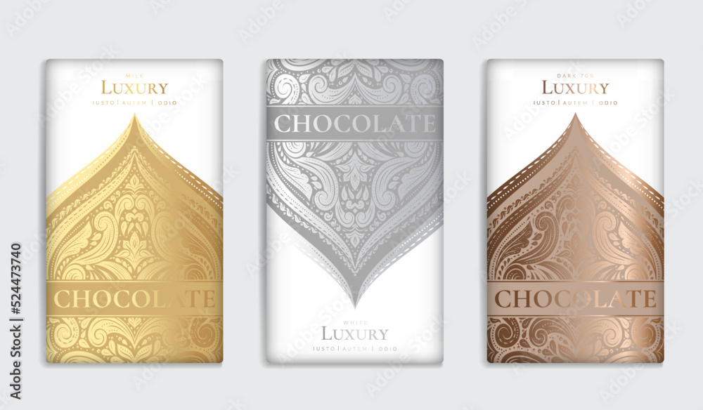 Silver and gold vintage set of chocolate bar packaging design. Vector ...