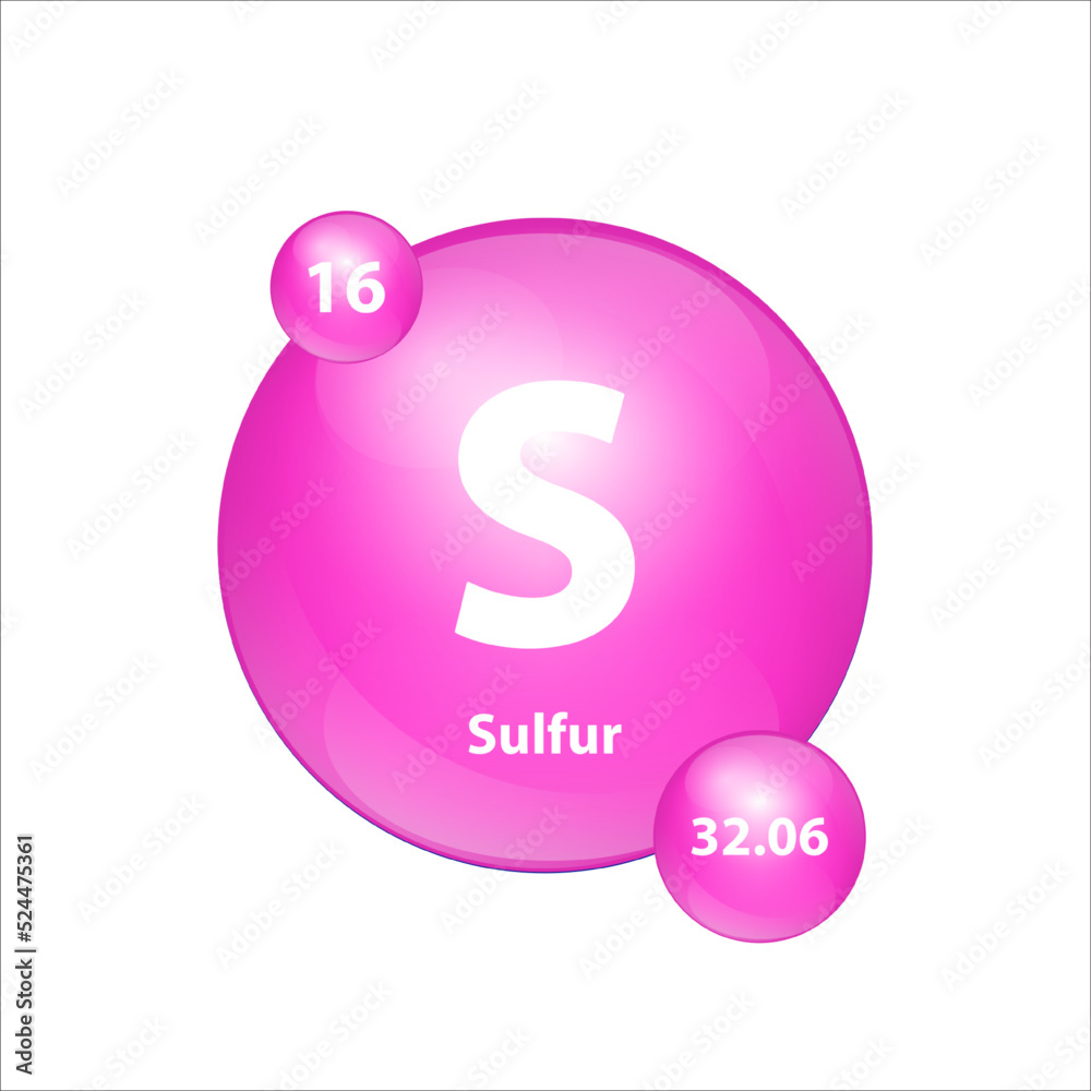 Sulfur, Sulphur (S) icon structure chemical element round shape circle ...