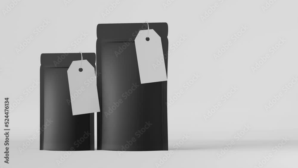 Black pouch bag branding template price tag mockup white background 3D ...