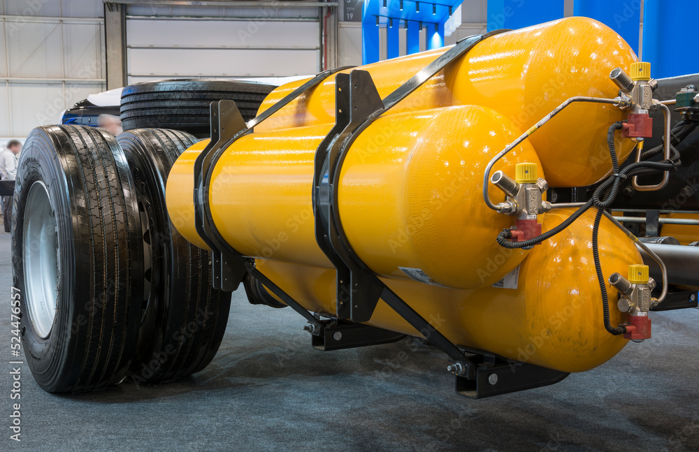 Exposed chassis, engine and gears of a natural gas powered bus on ...
