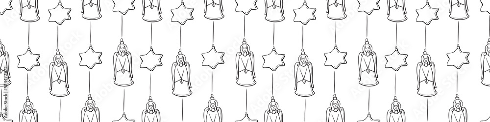 Vector seamless pattern with outline singing angels and stars ...