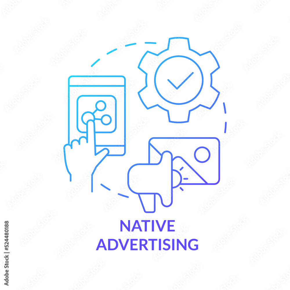 Native advertising blue gradient concept icon. Type of digital ...