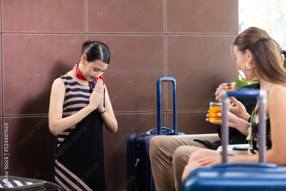 Foto de beautiful young asian woman receptionists working at a ...