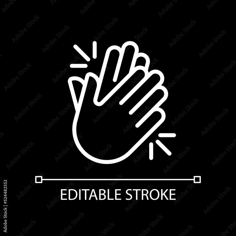Clapping hands pixel perfect white linear icon for dark theme. Applause ...