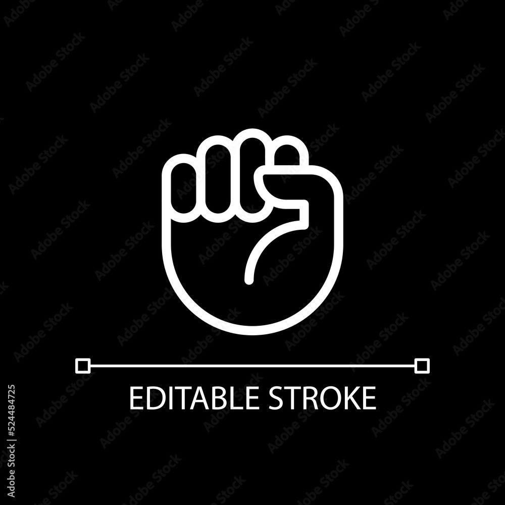 Riot fist pixel perfect white linear icon for dark theme. Protests and ...