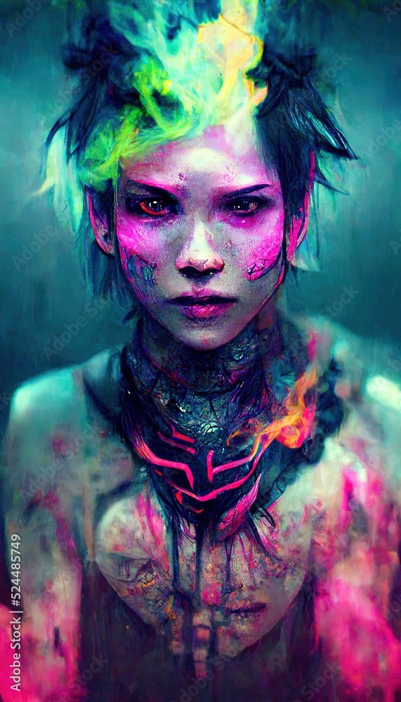 Ilustração do Stock: Portrait of a girl in a futuristic cyberpunk style ...