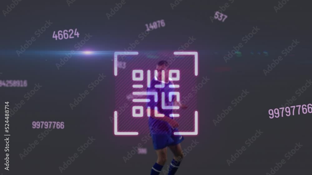 Animation of neon qr code and changing numbers over biracial male ... Animation of neon qr code and changing numbers over biracial male ...