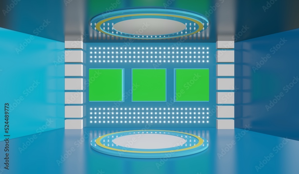 3d render, virtual stage with blank space. Virtual set studio. Stock ...