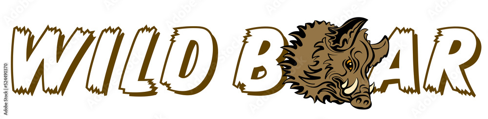 WILD BOAR in capital letters, with wild hog symbol with shaggy fur ...