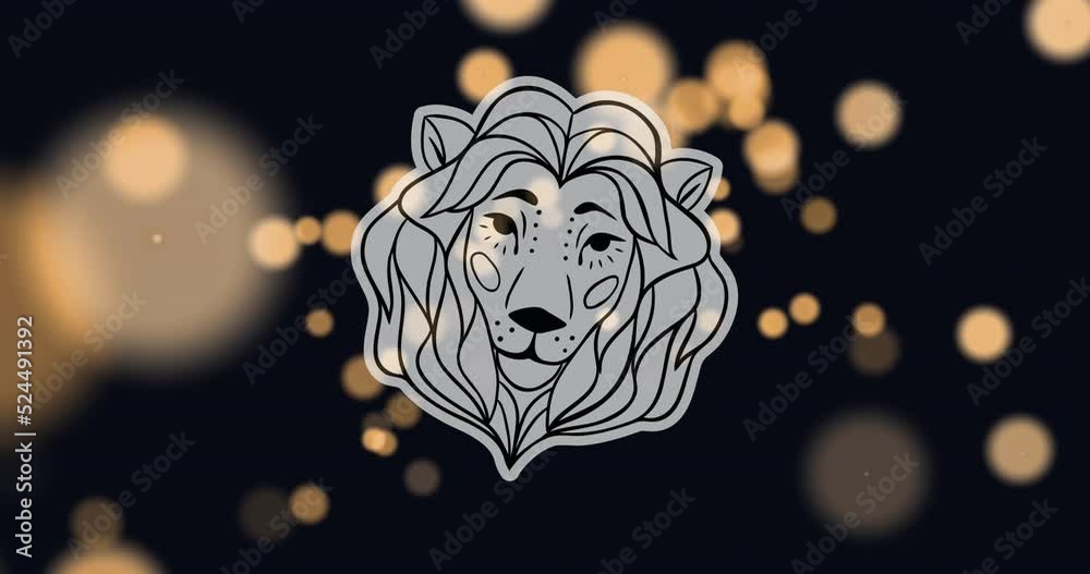 Animation of lion head vector of leo zodiac sign against illuminated ...