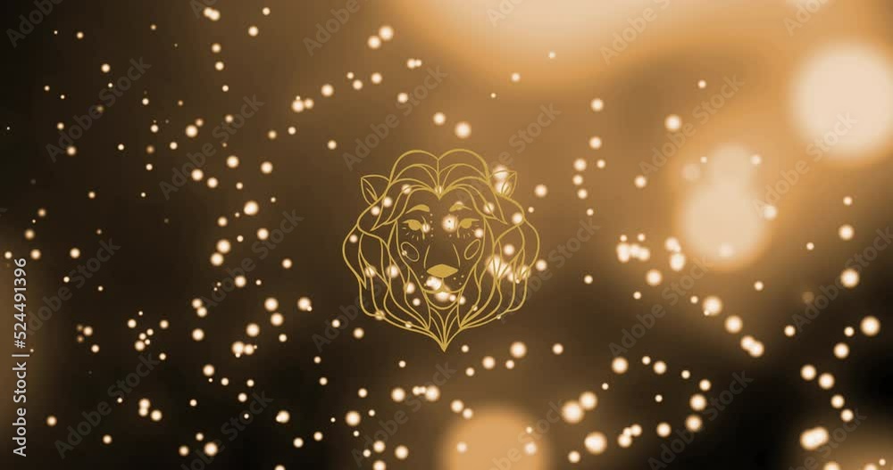 Animation of lion head vector of leo zodiac sign against illuminated ...