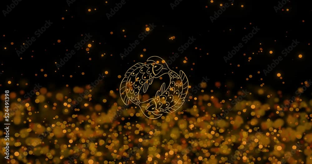 Animation of twin fish of pisces zodiac sign against illuminated moving ...