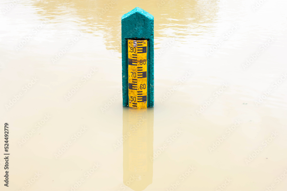 The water level pole was placed on the edge and the water was murky ...