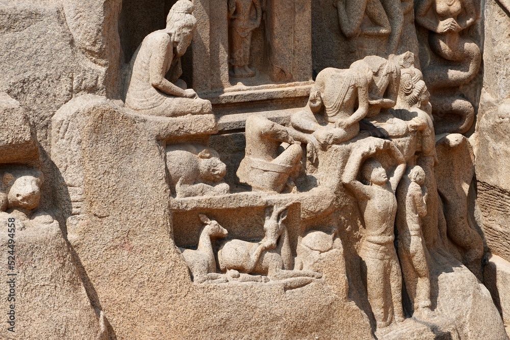 Descent of the Ganges: A giant open-air rock bas relief carved on two ...