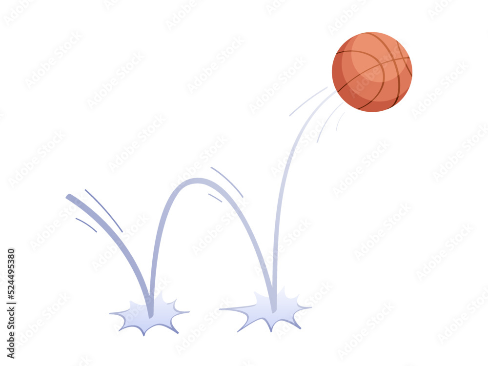Bouncing bascketball game ball with trajectory jumps on the ground ...