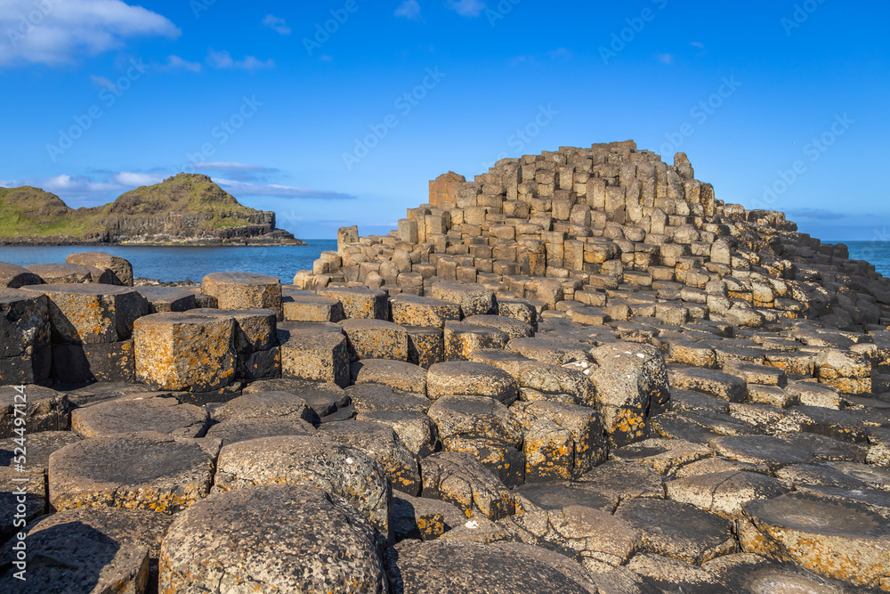 Mountain of hexagonal basalt columns of Giant's Causeway UNESCO World ...