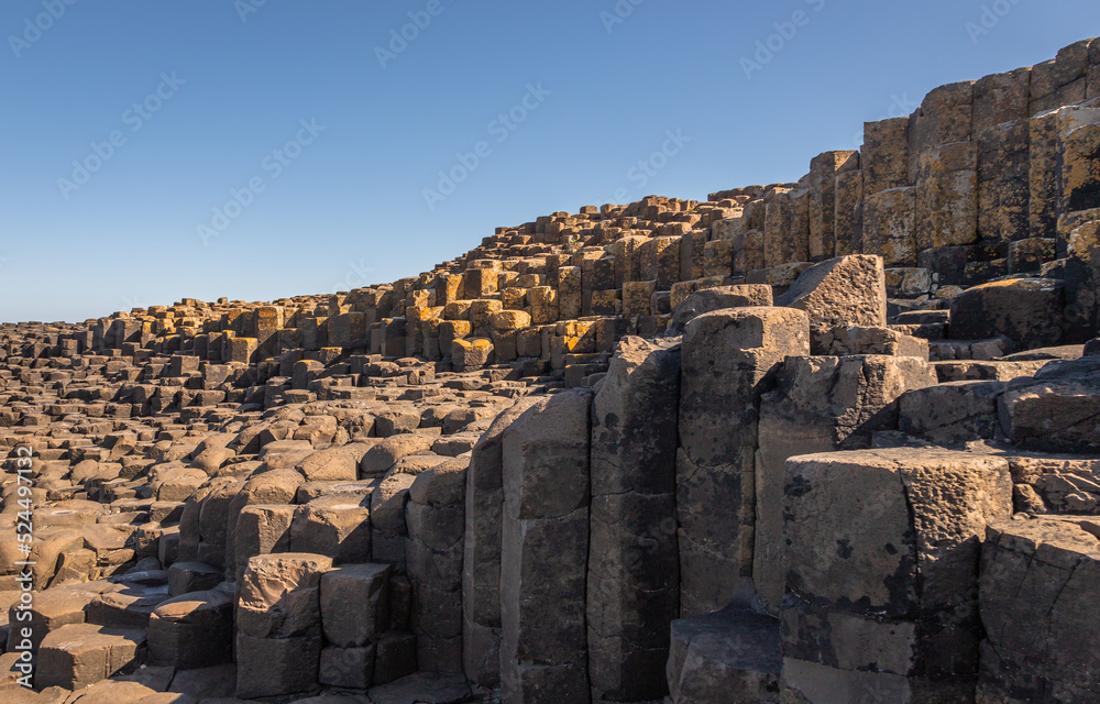 Mountain of hexagonal basalt columns of Giant's Causeway UNESCO World ...