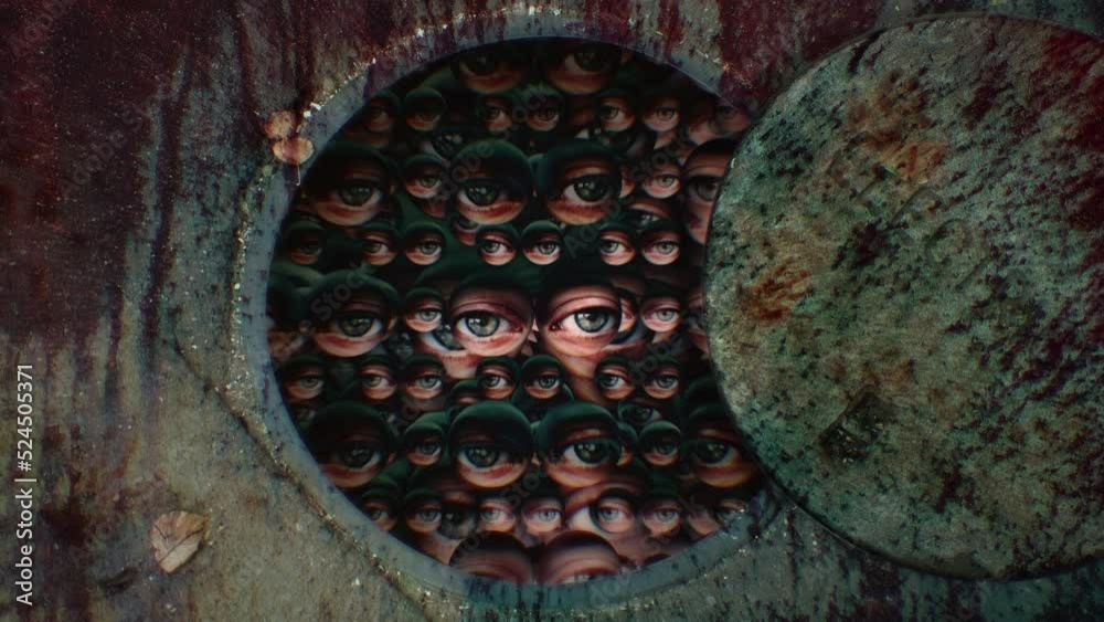 Creepy Eyes Manhole Blood Underground Weird Background. Creepy eyes ...