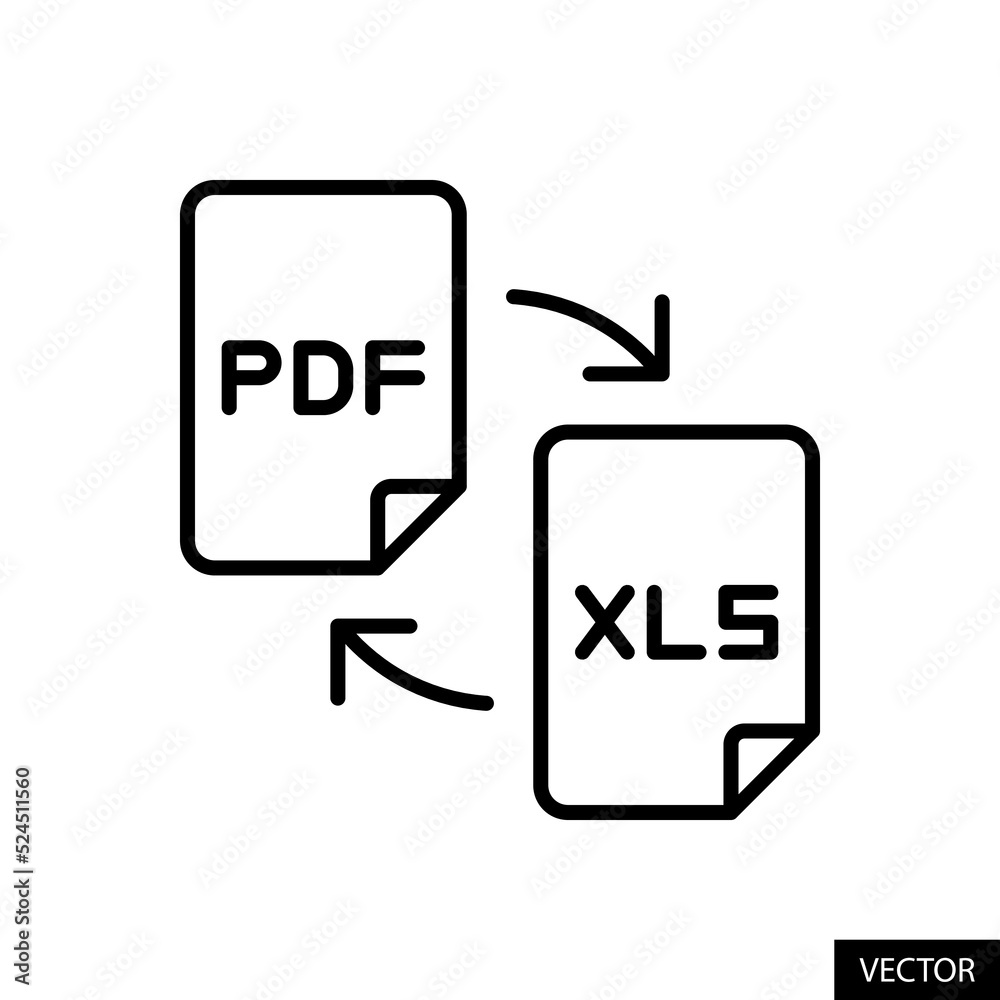 Vecteur Stock Convert PDF to Excel file vector icon in line style ...