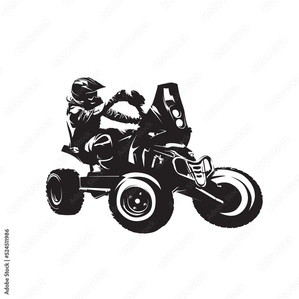 Quadbike isolated vector silhouette, atv racing. Rally with quad logo ...