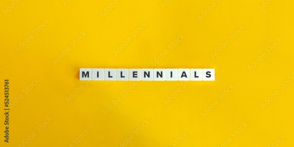 Millennials (Generation Y) Banner. Letter Tiles on Yellow Background ...
