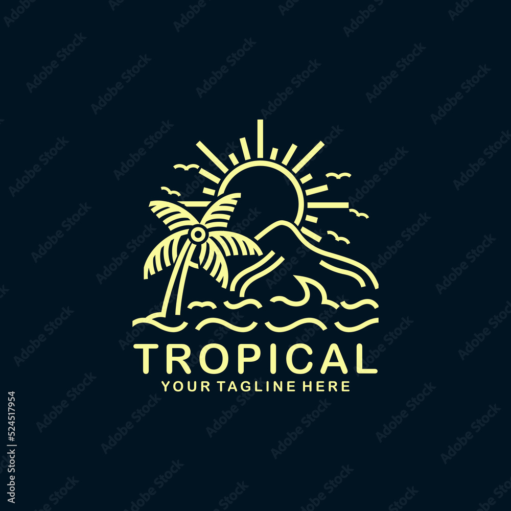 Tropical beach vector logo template Stock Vector | Adobe Stock