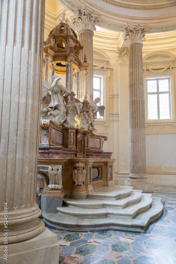 Baroque catholic church altar in Italy. Old interior religious building ...