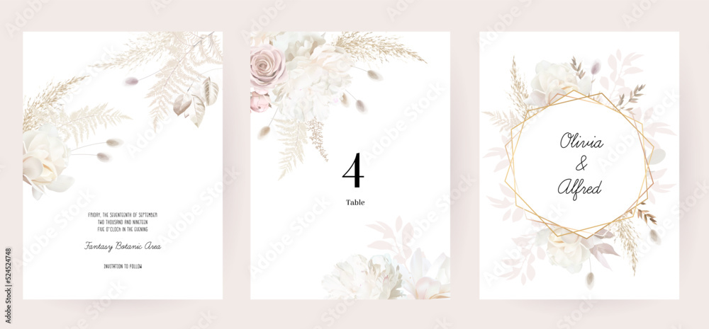 Flower geometric line art vector design frames. Wedding watercolor ...