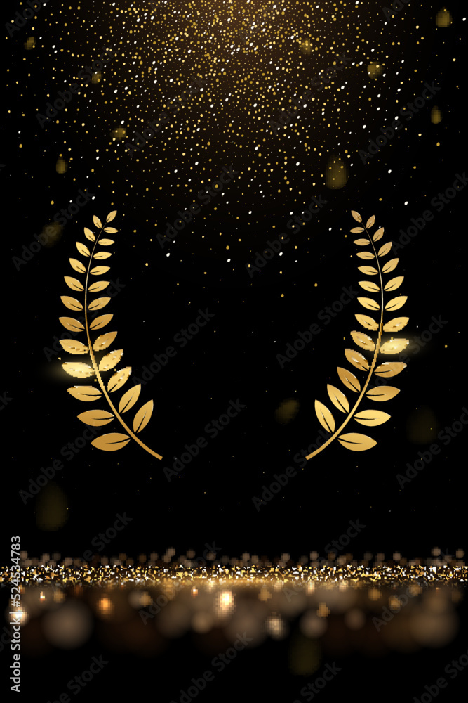 Gold laurel wreath and falling glitter vector illustration. Realistic ...