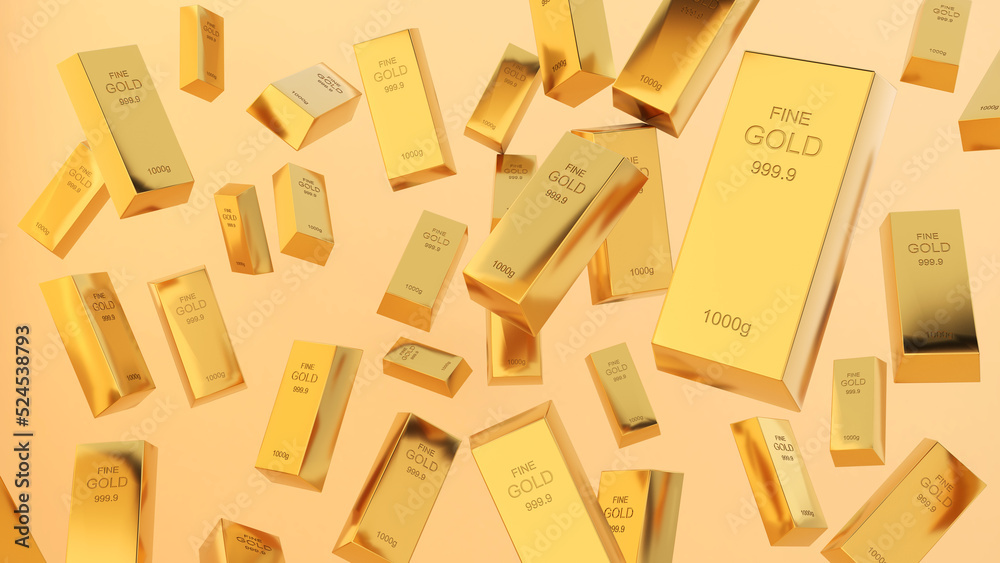 Gold bars 1000 grams pure gold on gold background,business investment ...