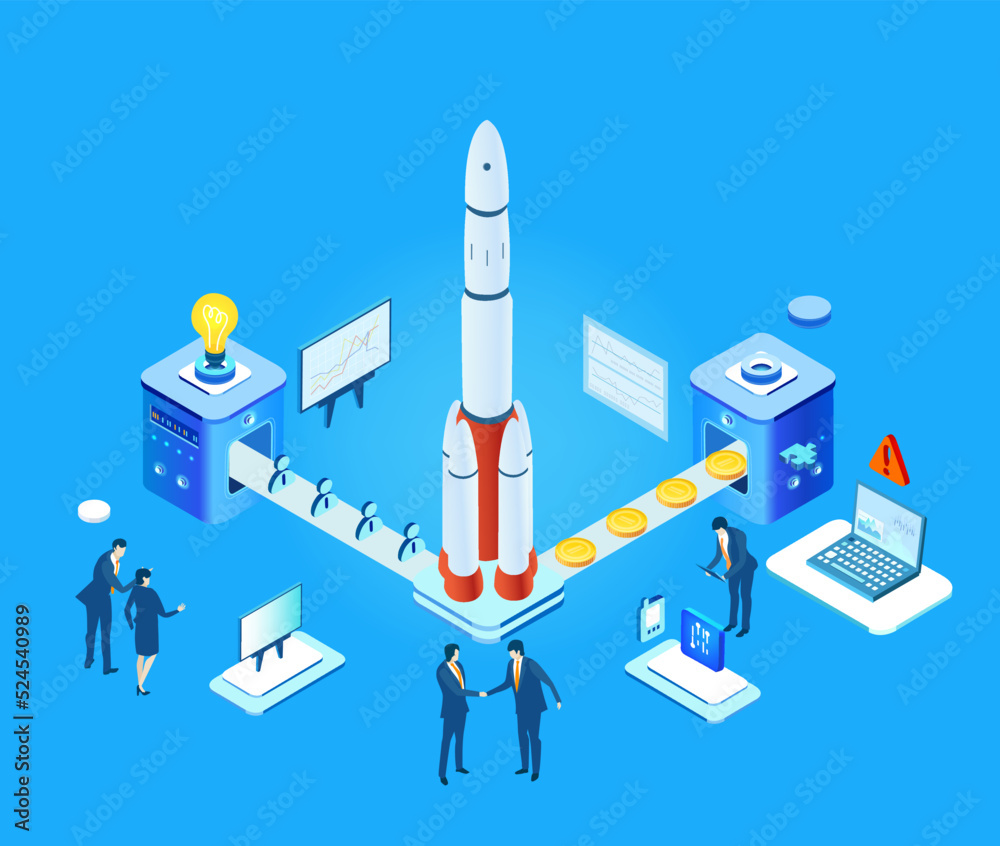 Isometric business environment infographic. Business people work ...