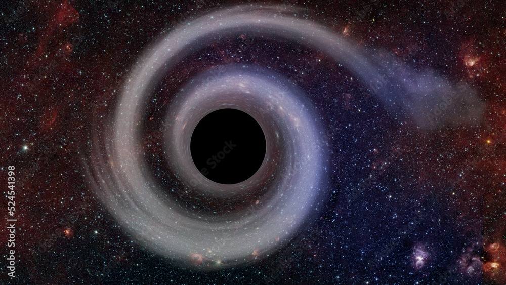 Black hole swallowing a dust cloud. Space clouds falling into a ...