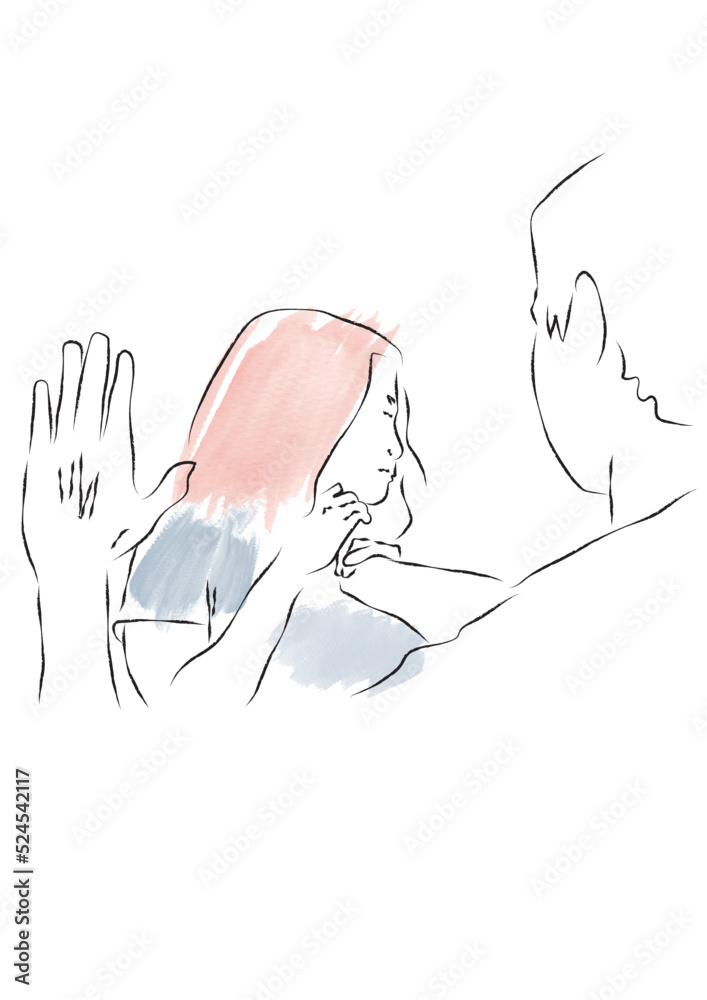 woman victim of aggressor man slapping hand drawn design style minimal ...