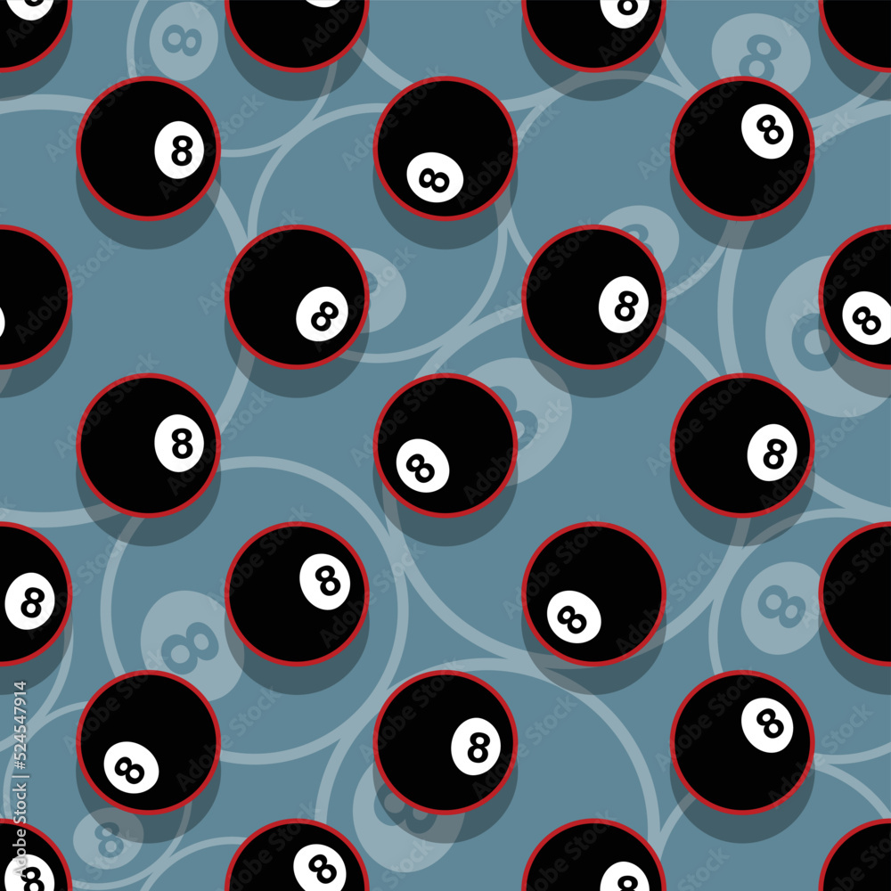 8 ball billiard pool snooker ball icon vector seamless pattern ...