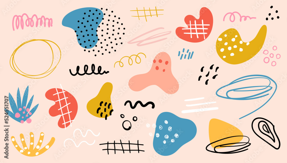 Set of modern abstract elements, minimal design. Vector hand drawn ...