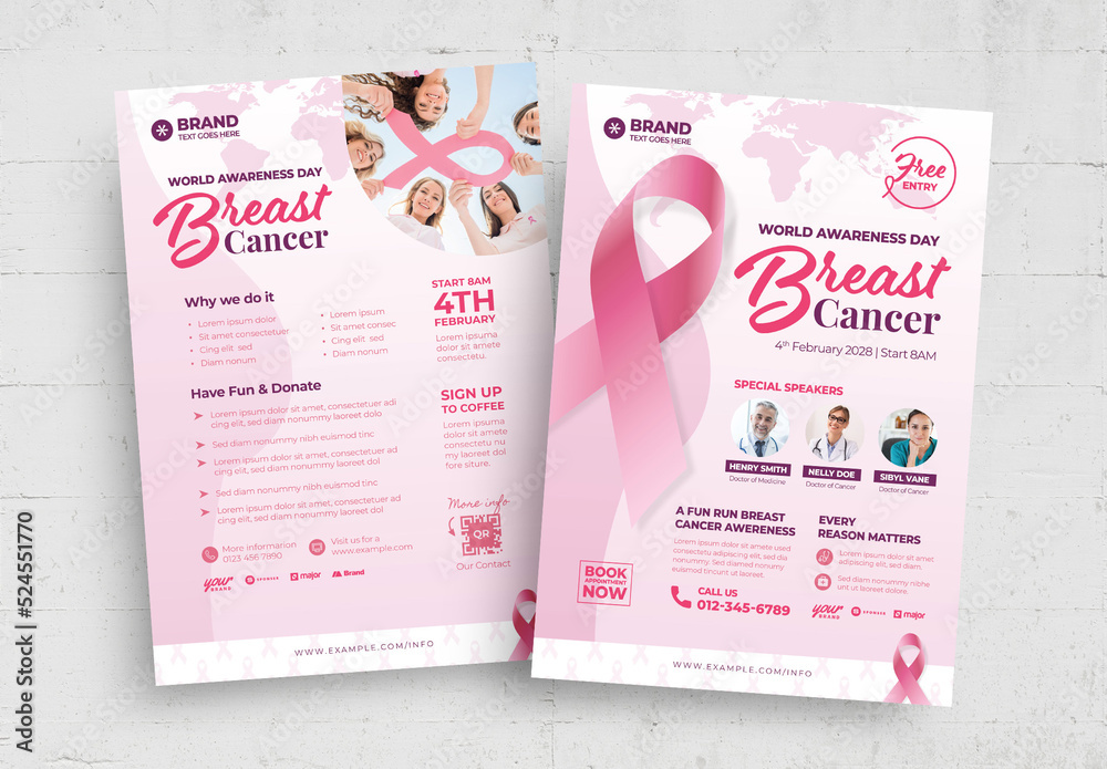 Breast Cancer Charity Flyer Poster with Pink Ribbon Stock Template ...