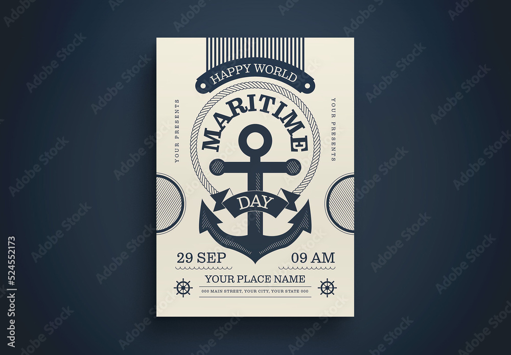 Navy Vintage World Maritime Flyer Layout Stock Template | Adobe Stock