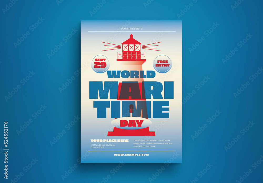 Blue Modern Design World Maritime Flyer Layout Stock Template | Adobe Stock