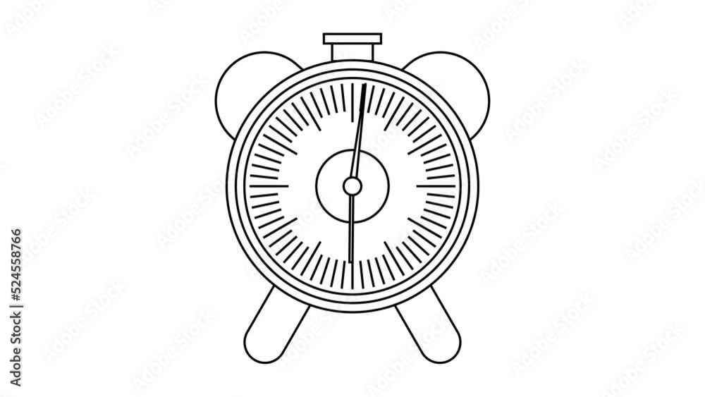 Clock alarm timer black white outline running for 12 hours seamless ...