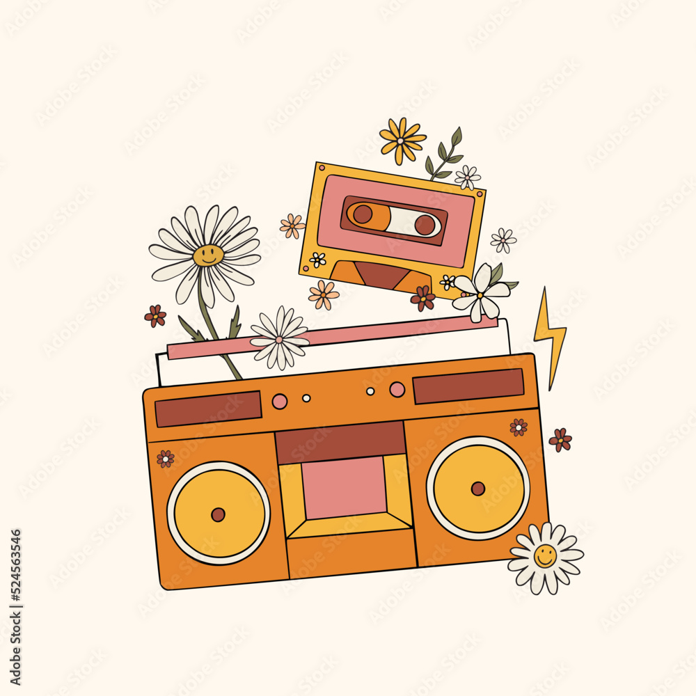 Retro music player on light background. Colorful decorative vector ...