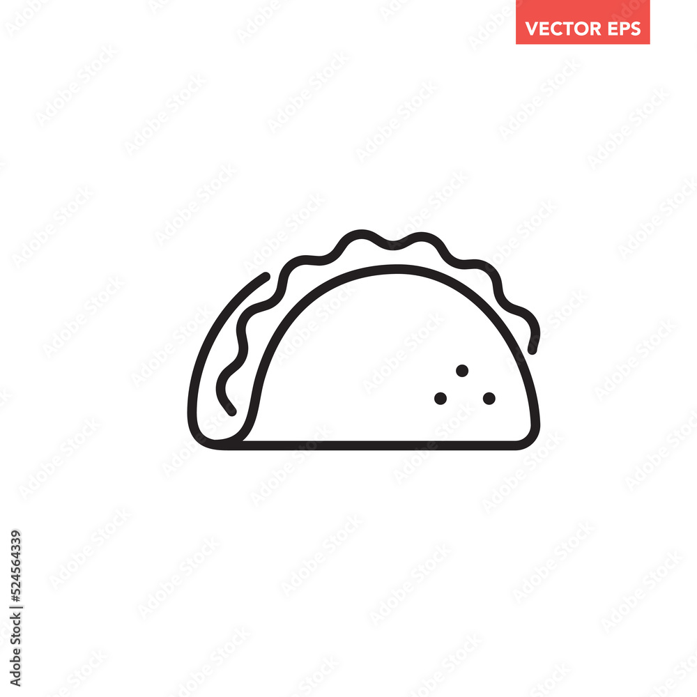 Black single taco line icon, simple outline yummy fresh Mexican foled ...