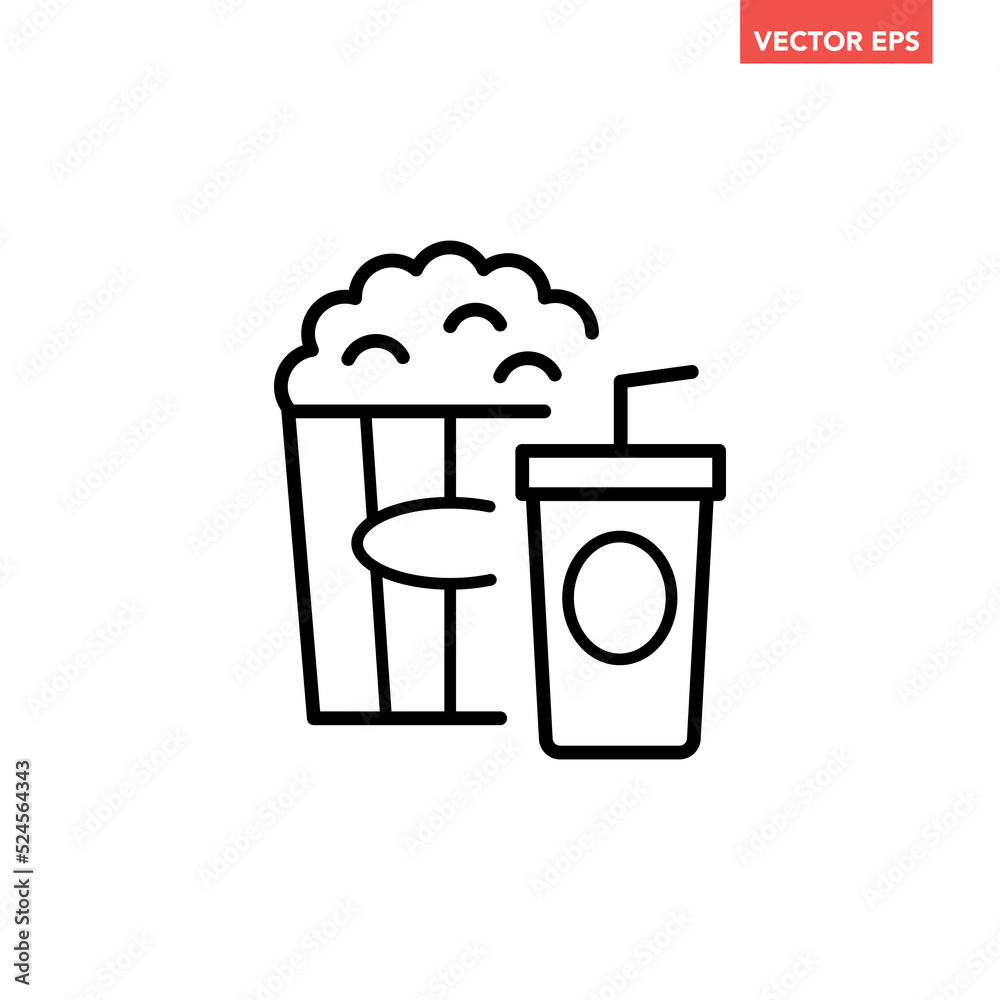 Black single popcorn pack line icon, simple movie snack combo flat ...