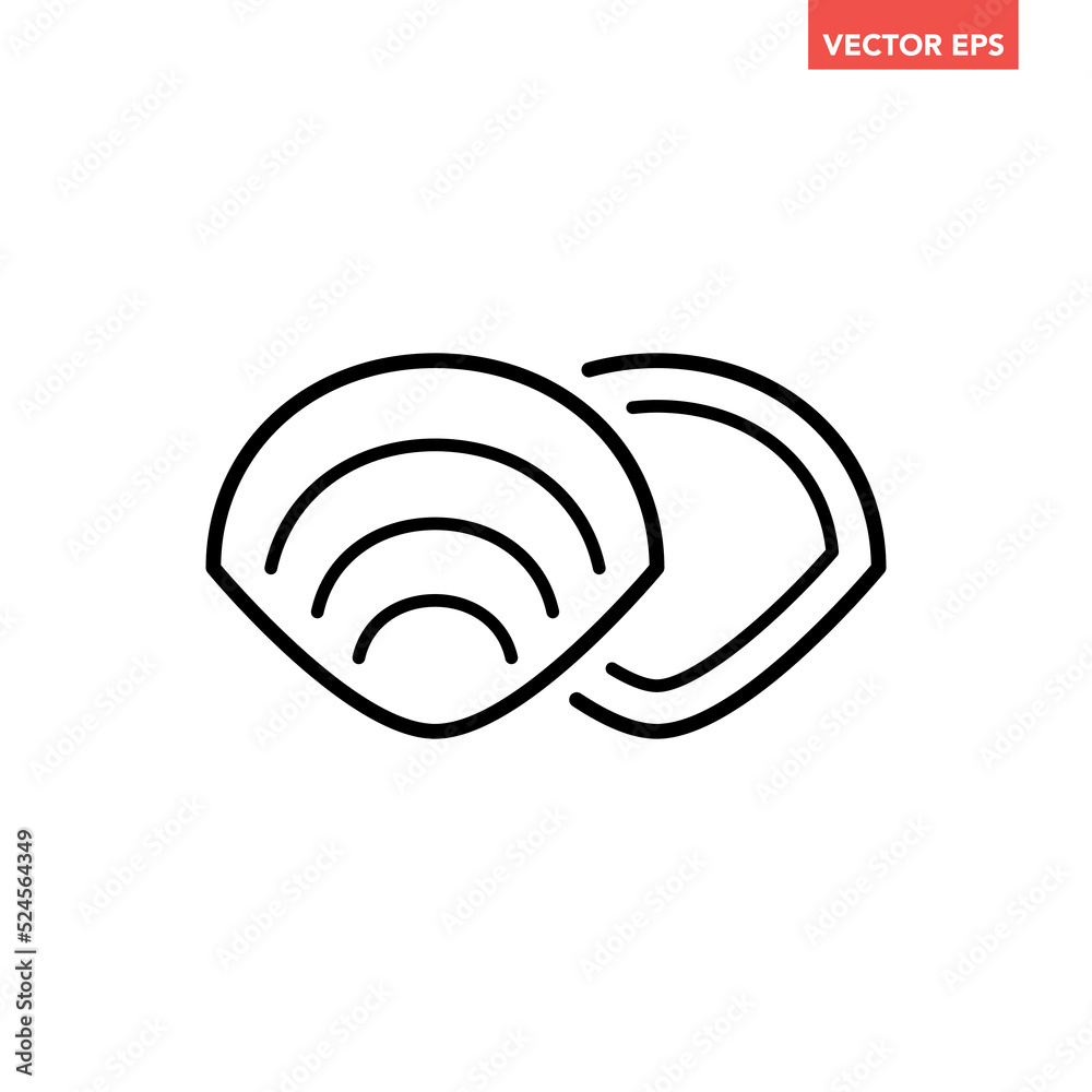 Black single open surf clam line icon, simple fresh seafood flat design ...