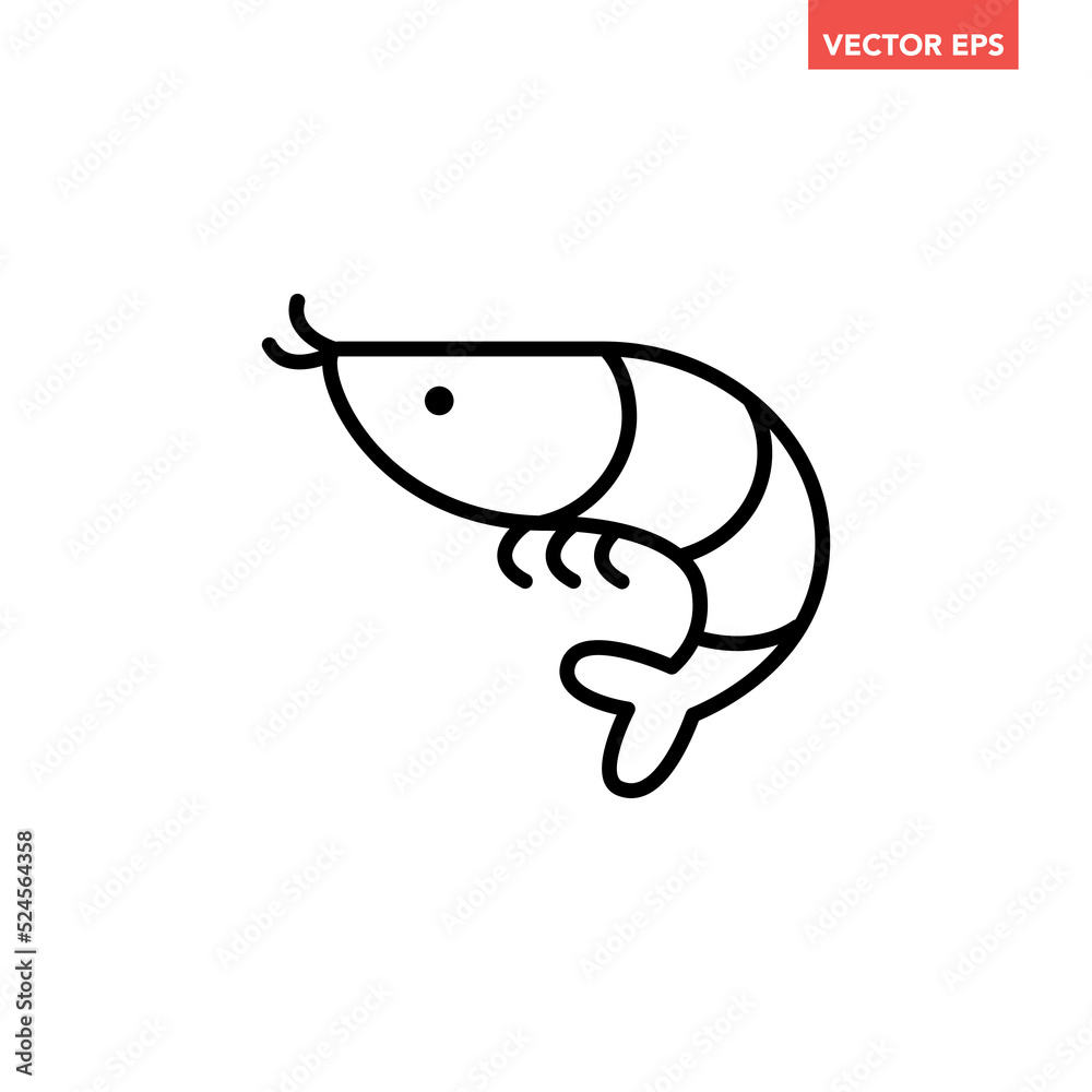Black single shrimp prawn line icon, simple seafood outline flat design ... Black single shrimp prawn line icon, simple seafood outline flat design ...